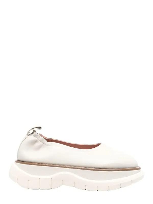 Sunnei Round-toe Leather Ballerina Shoes - White