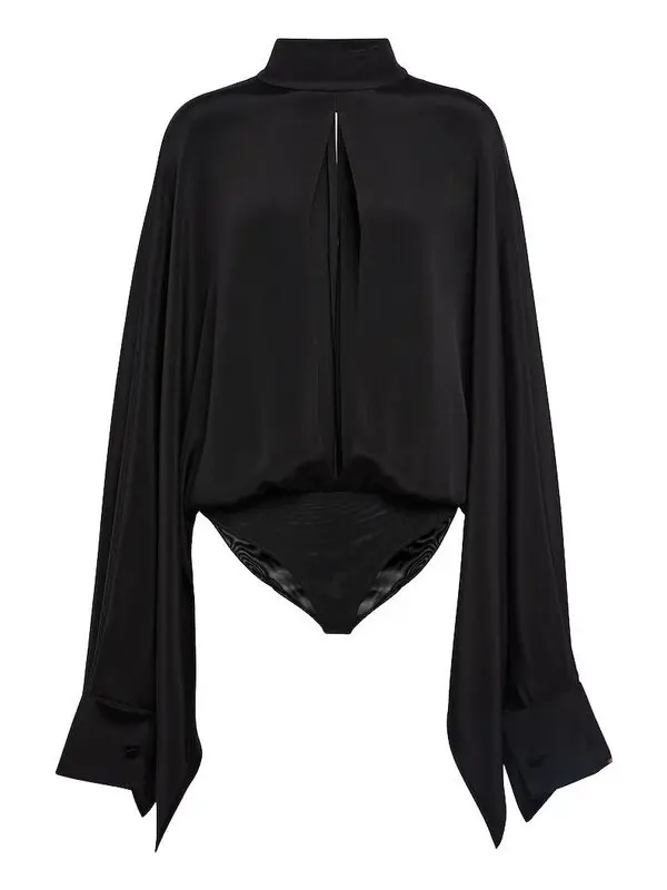 TOM FORD Cutout Silk Crêpe Bodysuit - Black