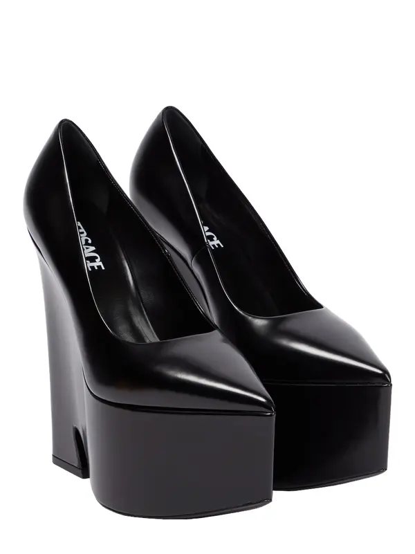 Versace Tempest Leather Platform Pumps - Black