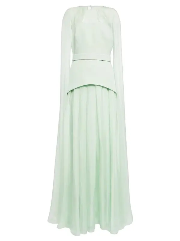 Safiyaa Gloria Silk And Crêpe Gown - Green