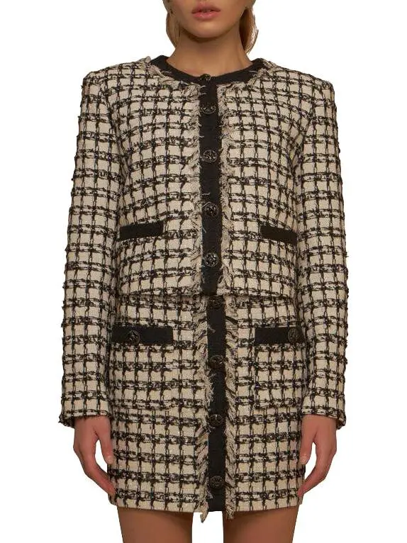 Endless Rose Fringe Metallic Tweed Crop Jacket - Black/white