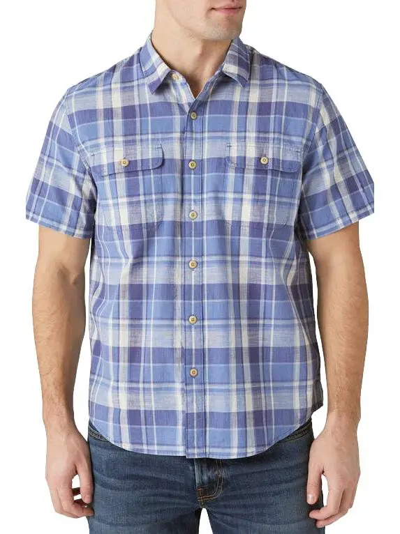 Lucky Brand Plaid Short Sleeve Cotton Button-up Shirt - Blue Plaid