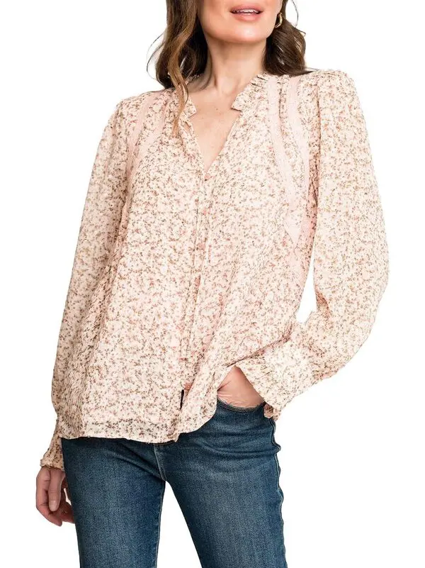 GIBSONLOOK Floral Long Sleeve Blouse - Pink Ditsy Floral