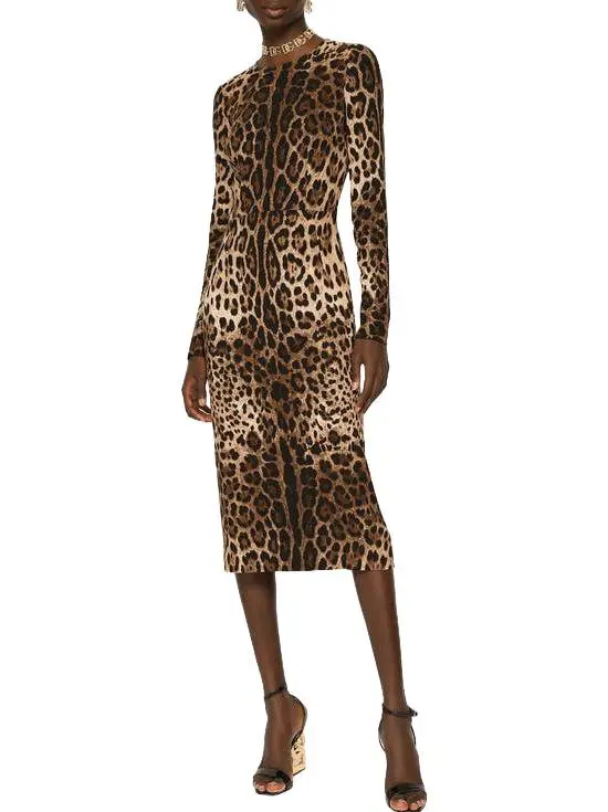Dolce & Gabbana Leopard Print Sheath Dress - Light Brown