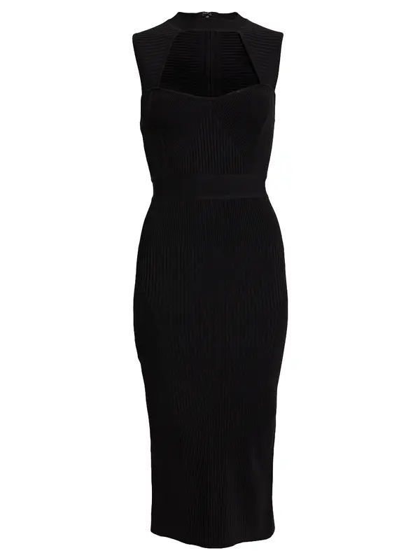 Herve Leger Cutout Ribbed Bandage Midi Dress - Black