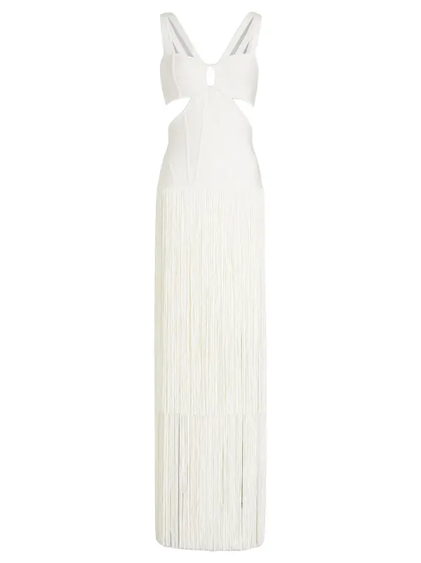 Herve Leger Cutout Fringed Bandage Gown - Ivory
