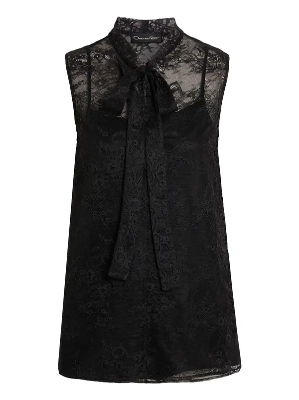 Oscar De La Renta Pussy-bow Lace Top - Black