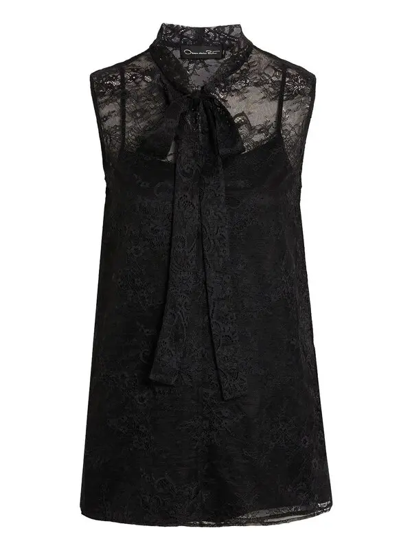 Oscar De La Renta Pussy-bow Lace Top - Black