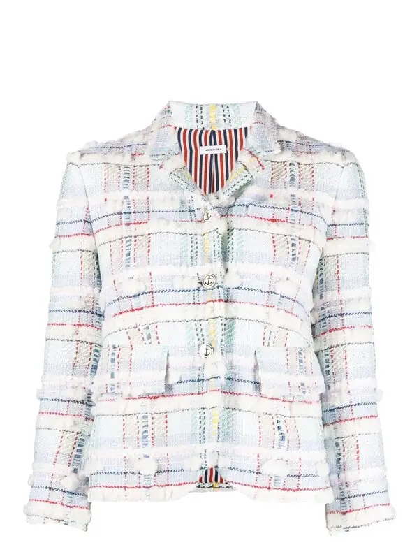 Thom Browne Madras Checked Tweed Blazer - White