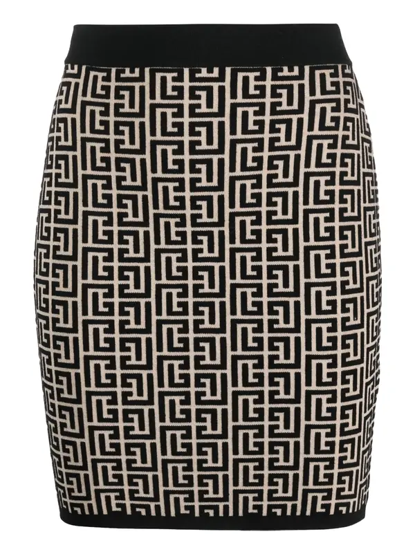 Balmain Monogram-jacquard Miniskirt - Black