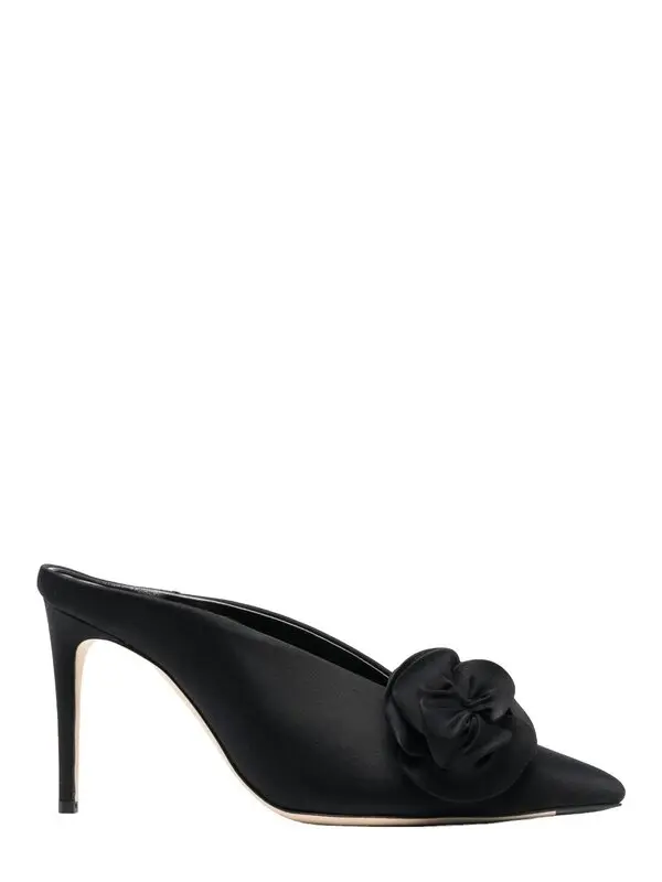 Victoria Beckham Floral-appliqué Satin Mules - Black