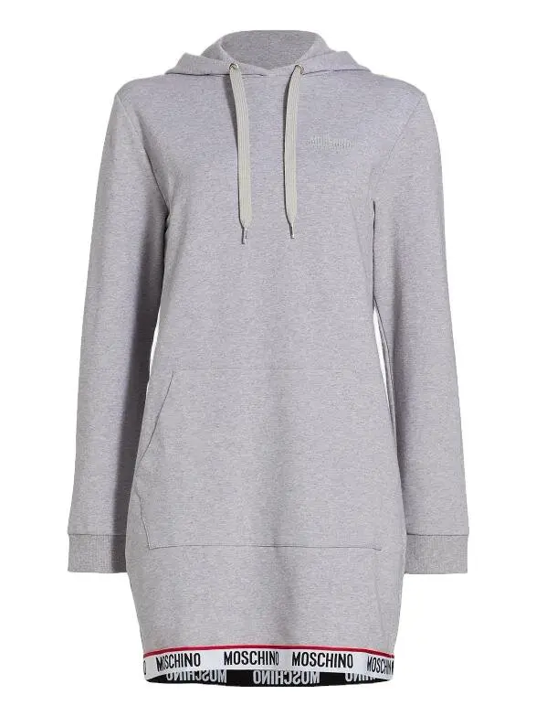 Moschino Hooded Logo-tape Minidress - Grey