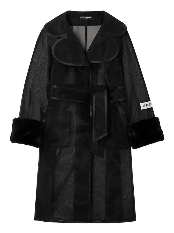 Dolce & Gabbana Faux Fur-trimmed Organza Trench Coat - Black