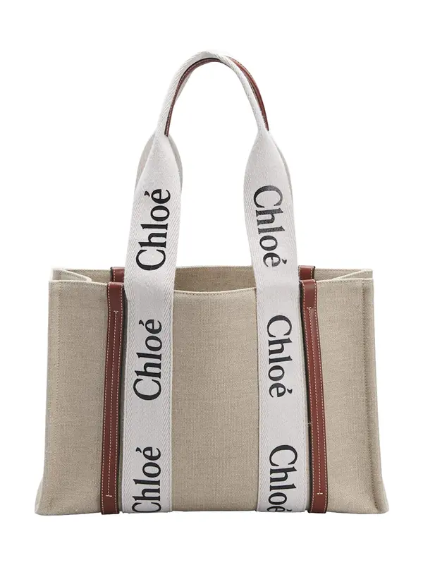 Chloé Woody Medium Tote Bag - White/brown