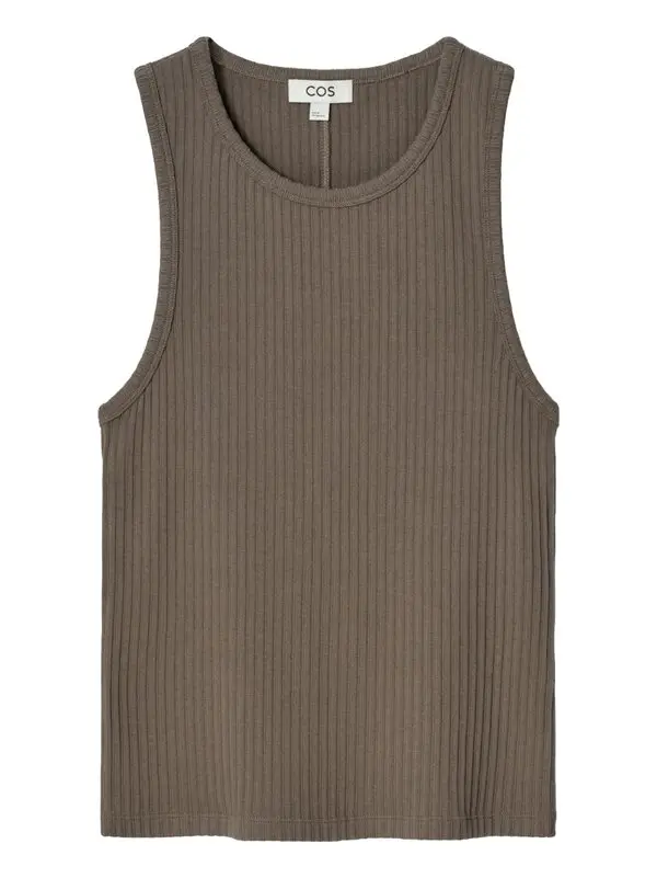 Cos Slim Ribbed Cotton Blend Tank Top - Beige