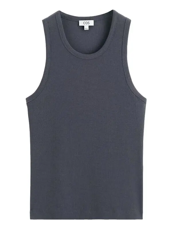 Cos Slim Ribbed Cotton Tank Top - Dark Grey
