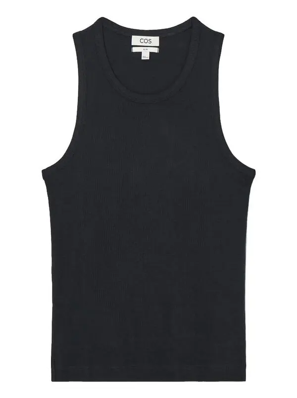 Cos Slim Ribbed Cotton Blend Tank Top - Navy