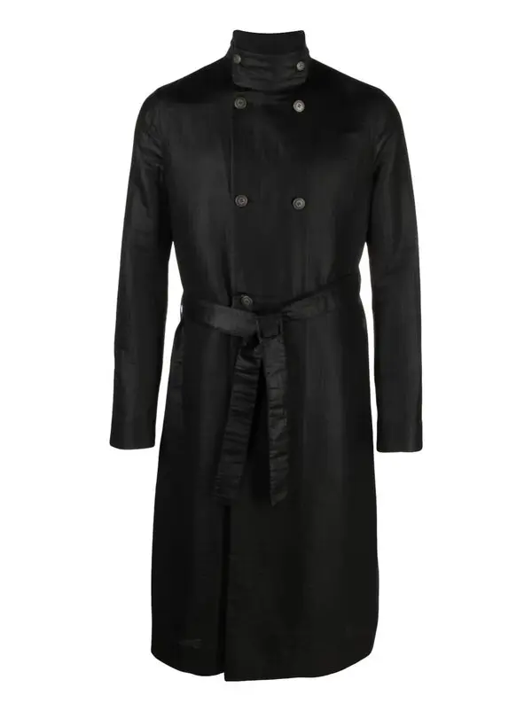 SAPIO Double-breasted Belted Coat - Black