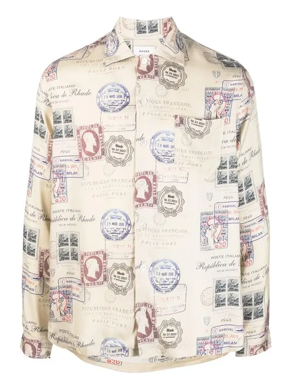 Rhude Passport Stamp Print Shirt - Neutrals