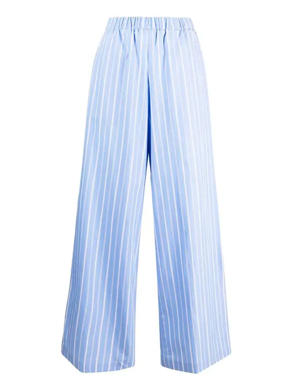 WOERA Striped Cotton Palazzo Pants - Blue