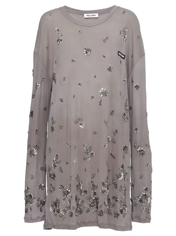 Miu Miu Sequin-embellished Jersey Dress - Grey