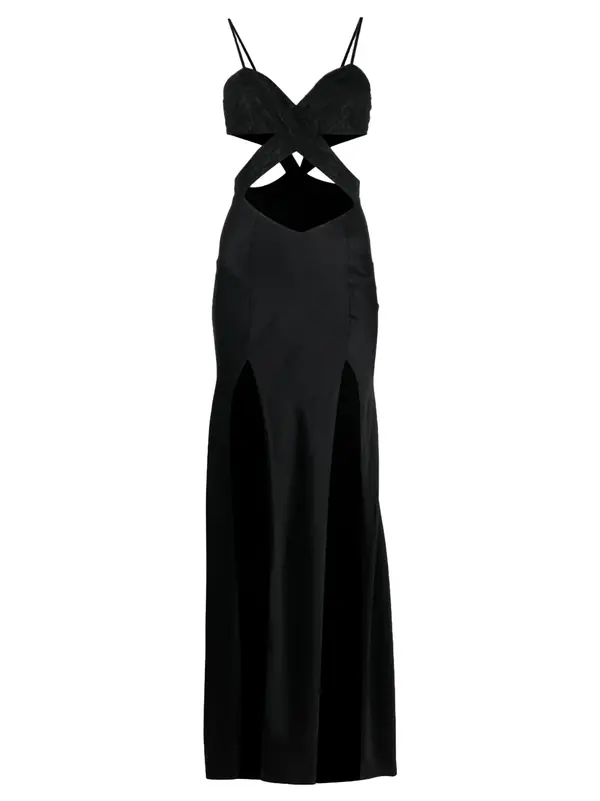 Amen Chantilly Lace Cut-out Gown - Black