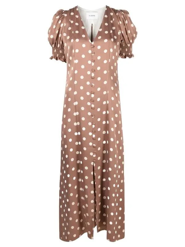 Sleeper Bella Polka Dot Midi Dress - Brown
