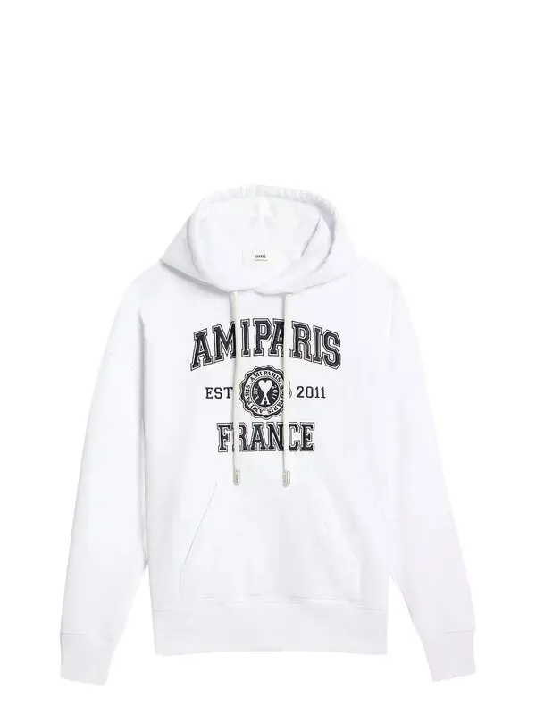 Ami Logo-print Drawstring Hoodie - White