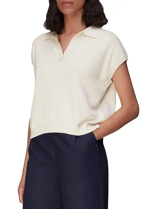 Whistles Lyla Short Sleeve Polo Shirt - Neutral