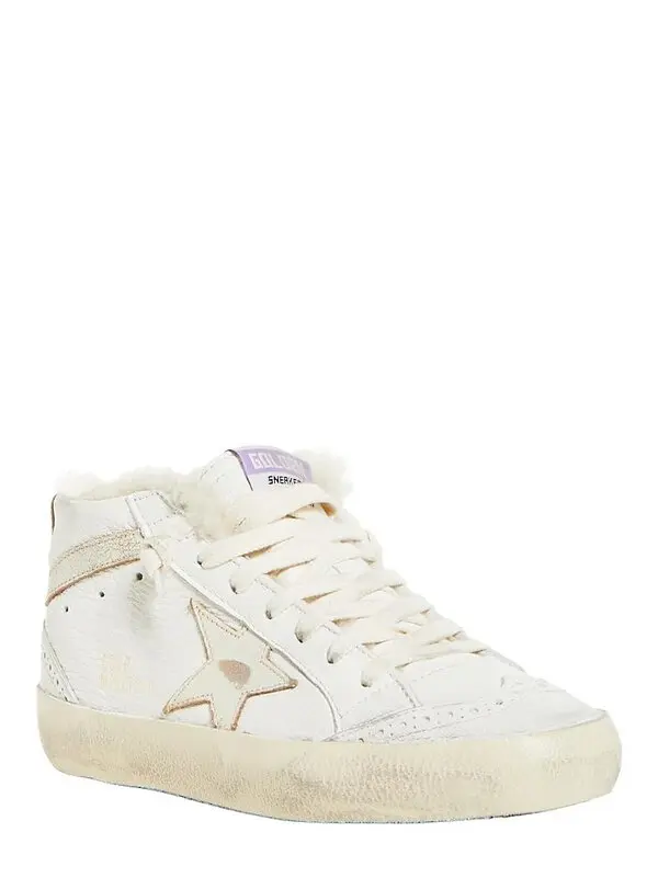 Golden Goose Mid Star Shearling Lined Mid Top Sneakers - White/beige