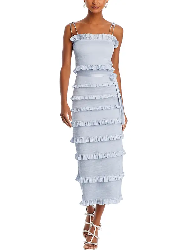 V. CHAPMAN Lily Smocked Midi Dress - Arctic Ice