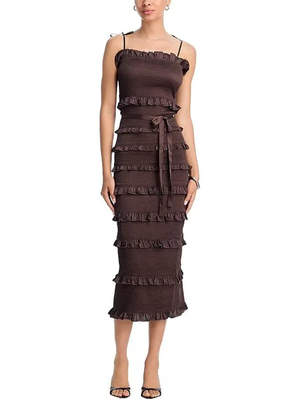 V. CHAPMAN Lily Smocked Midi Dress - Chocolate