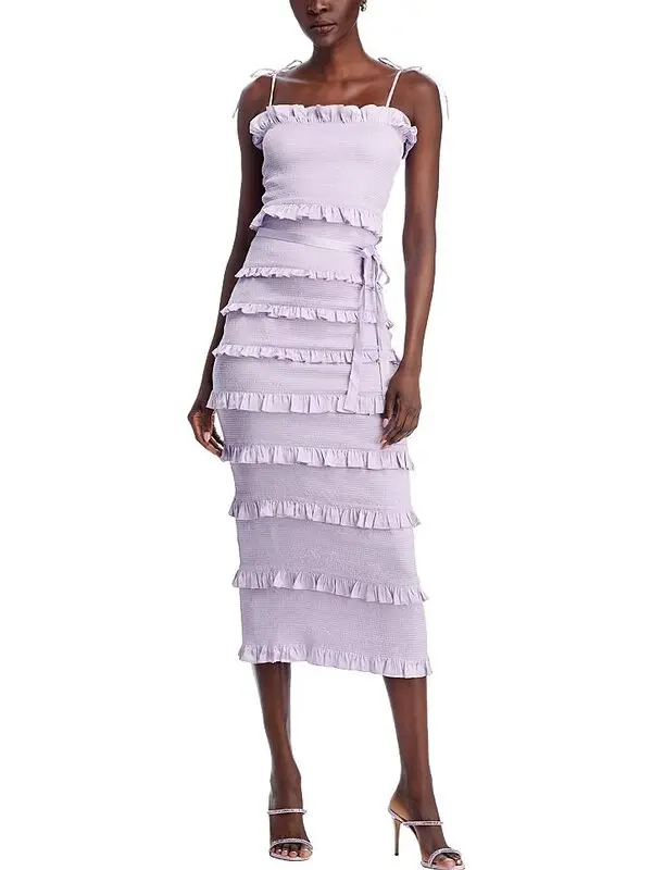 V. CHAPMAN Lily Smocked Midi Dress - Lavender Fog