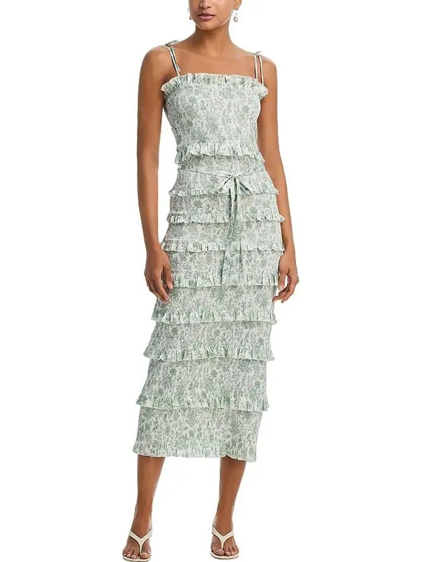 V. CHAPMAN Lily Smocked Midi Dress - Sage Toile