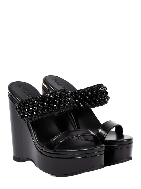 JIMMY CHOO Amoure Wedge 130 Leather Sandals - Black