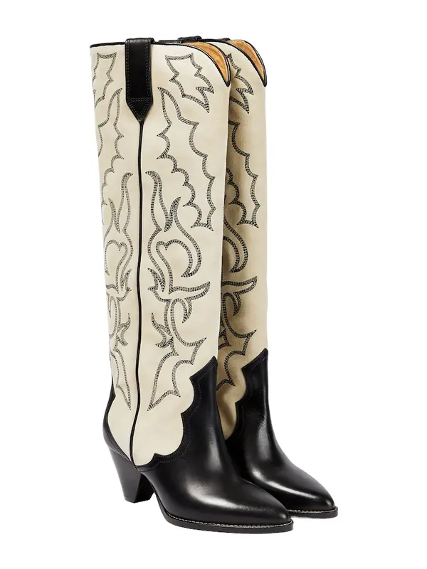 Isabel Marant Leila Leather And Suede Cowboy Boots - Beige