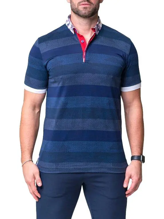 MACEOO Mozartpolk Stripe Cotton Polo - Blue