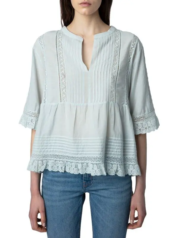 Zadig&Voltaire Tosea Cotton Blend Peplum Blouse - Celadon