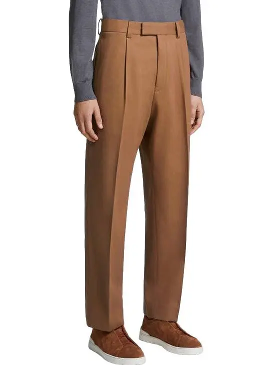 Zegna Pleated Cotton & Wool Trousers - Vicuna