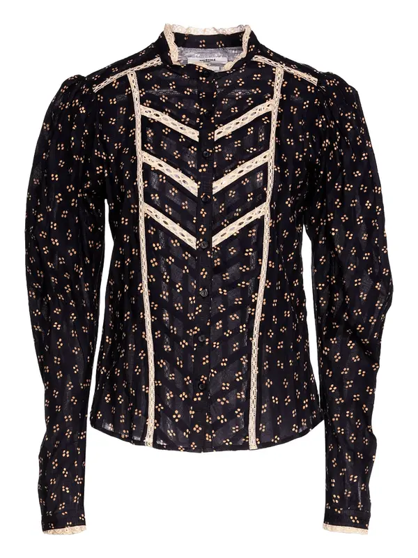 MARANT ETOILE Reafi Lace-trimmed Printed Cotton-mousseline Blouse - Midnight Blue