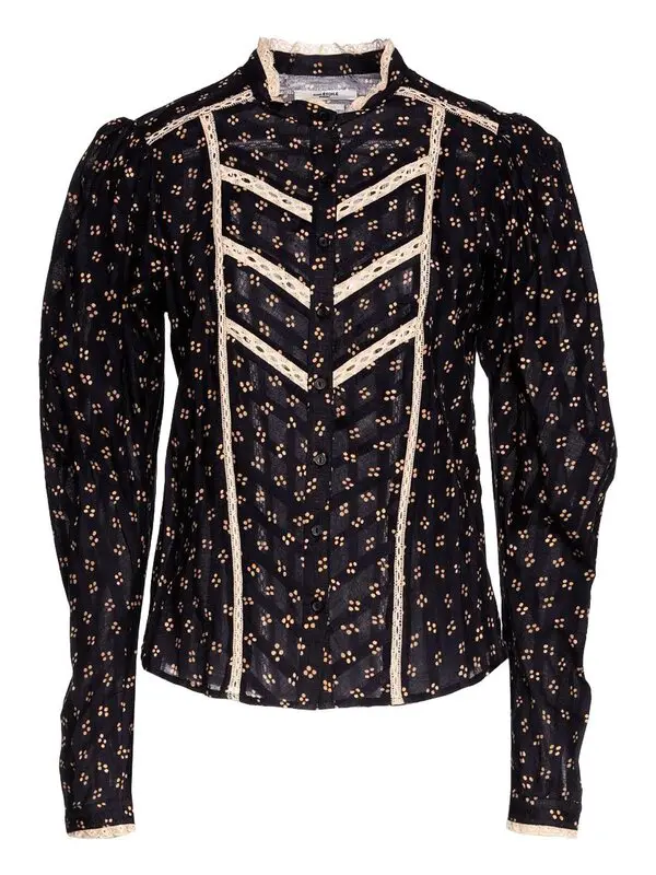 MARANT ETOILE Reafi Lace-trimmed Printed Cotton-mousseline Blouse - Midnight Blue