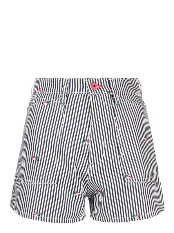 Kenzo Striped High-waisted Denim Shorts - White
