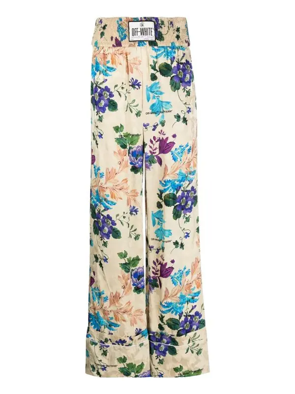 Off-White Floral-jacquard Palazzo Trousers - Neutrals