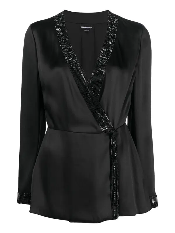 Giorgio Armani Crystal-embellished Silk Top - Black