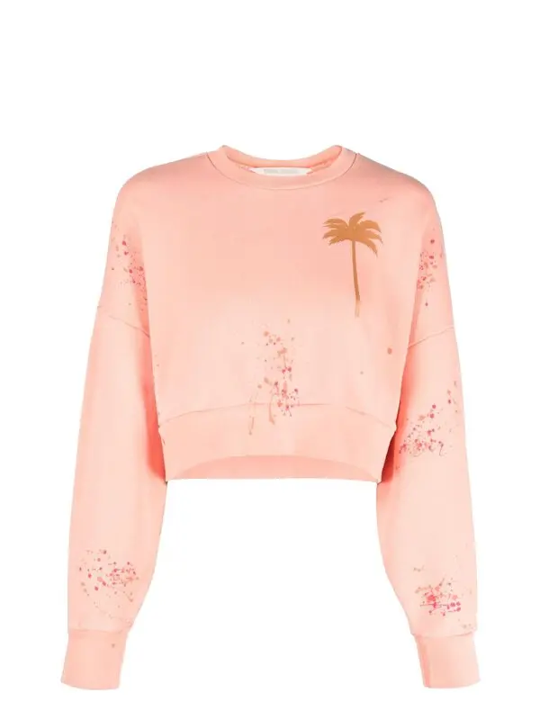 Palm Angels Pxp Palm Tree-print Cropped Sweatshirt - Orange