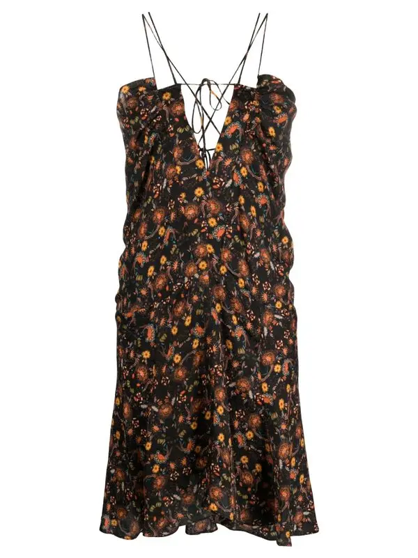 Isabel Marant Floral-print Ruched Dress - Black
