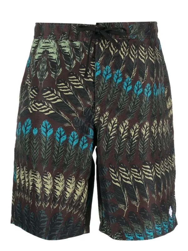 COUNTY OF MILAN Marcelo Burlon Feather-print Swim Shorts - Brown