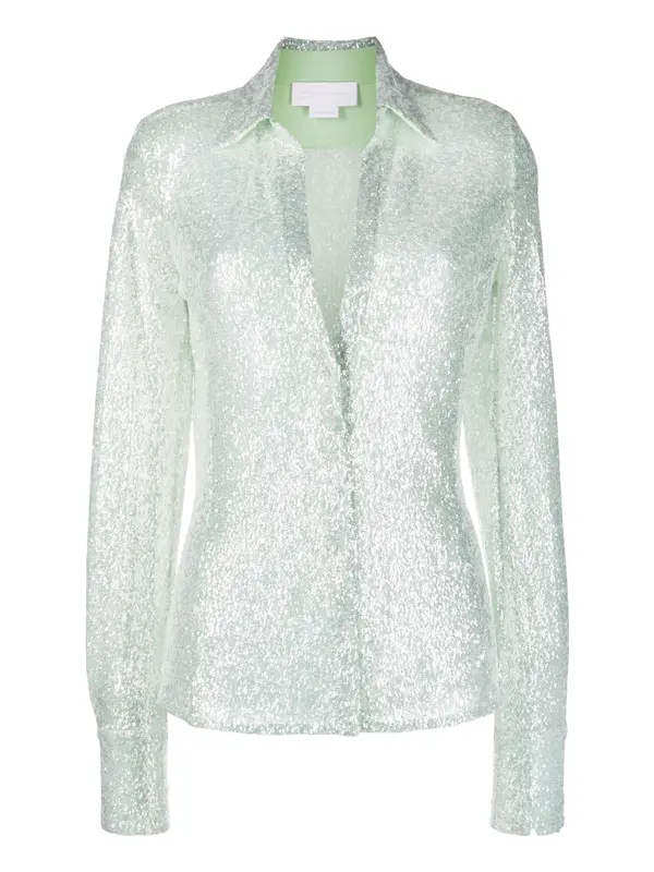 GENNY Metallic-effect Long-sleeve Shirt - Green