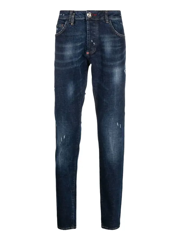 Philipp Plein Straight-leg Ripped Jeans - Blue
