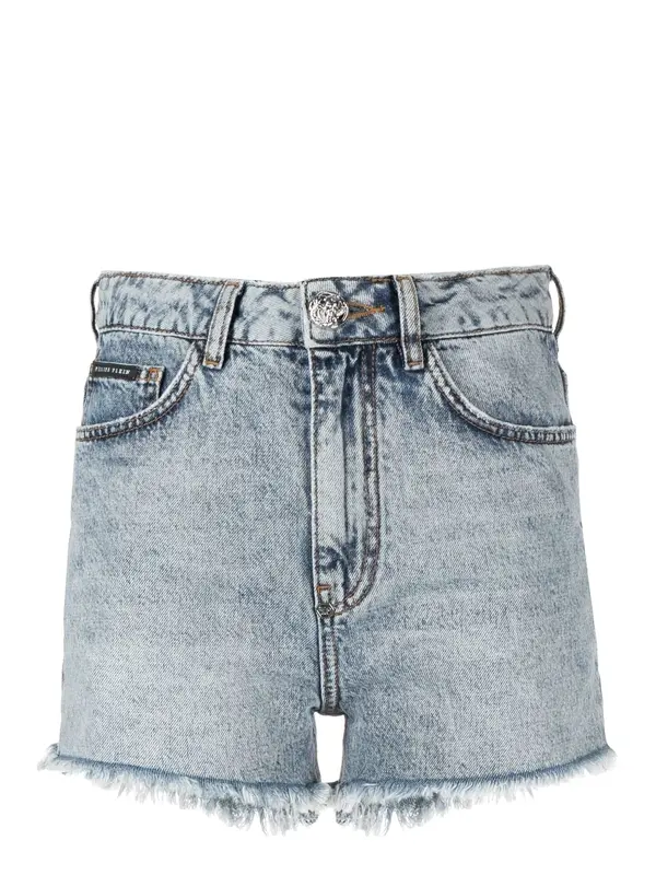 Philipp Plein Embellished Logo Denim Shorts - Blue